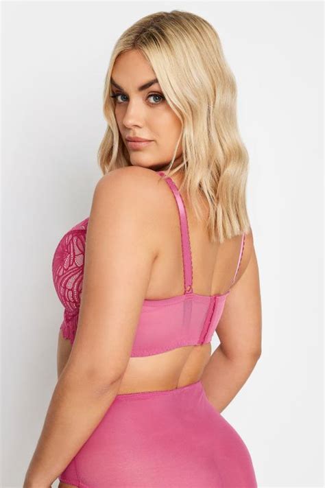 Plus Size Pink Lace Strap Detail Padded Underwired Longline Bra Yours Clothing