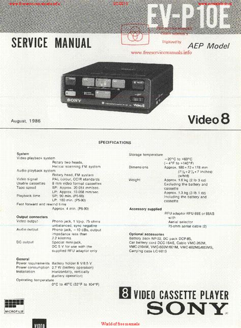 Sony Ev P10e Video8 1986 Sm Service Manual Download Schematics Eeprom Repair Info For