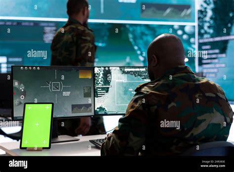 Army It Expert In Control Center Collecting Real Time Battlefield Data Process Satellite