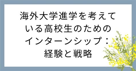 海外大学進学を考えている高校生のためのインターンシップ：経験と戦略｜ミニスタッド Ministud 海外大学へ行こう