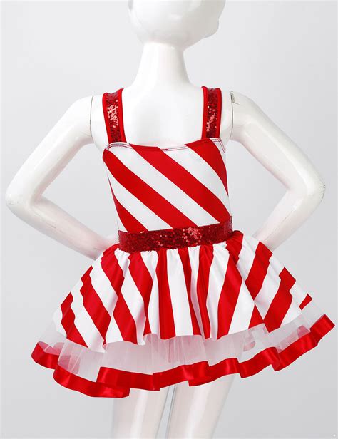 Msemis Girls Mrs Santa Xmas Costumes Candy Cane Striped Sequins Leotard