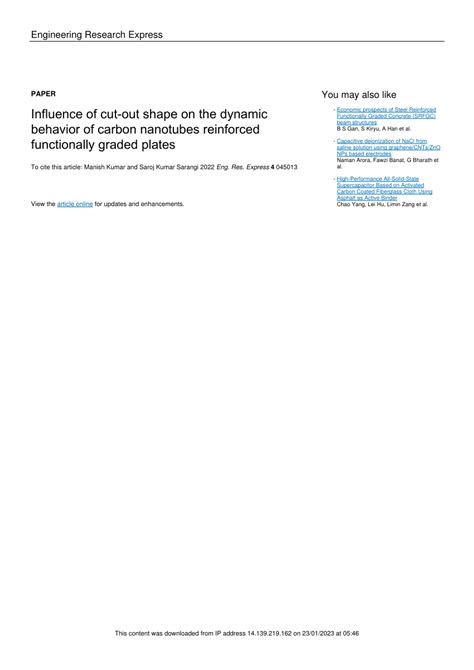 Pdf Influence Of Cut Out Shape On The Dynamic Behavior Of Carbon Nanotubes Reinforced