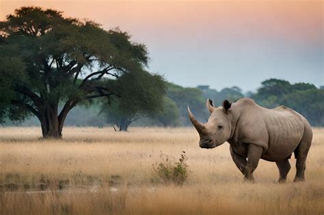 Premium Photo A Rhino In A Field Of Grass