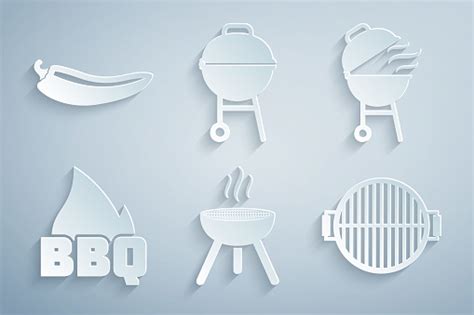세트 바베큐 그릴 불꽃 뜨거운 칠리 페퍼 포드 아이콘 벡터 3차원 형태에 대한 스톡 벡터 아트 및 기타 이미지 3차원 형태 고기 구이 Istock