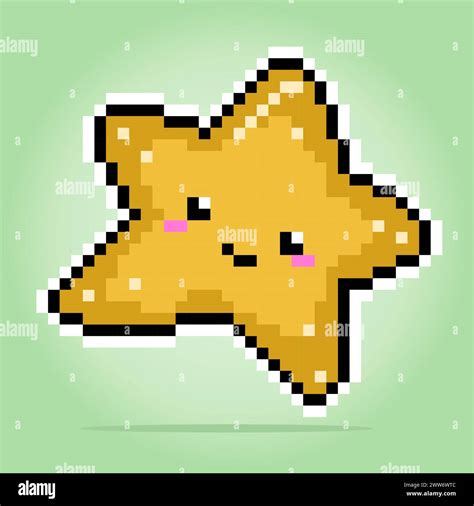 8 Bit Pixel Of Adorable Star For Game Assets And Cross Stitch Patterns