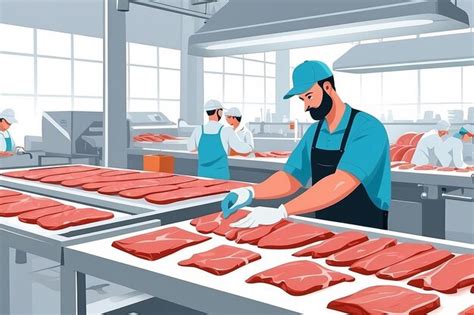 Meat Factory Flat Color Vector Illustration Production Line Supervisor