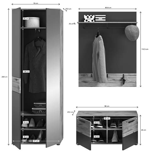 Garderobenmöbel Set Mason G02 3 Teilig Nox Eiche Und Basalt Grau