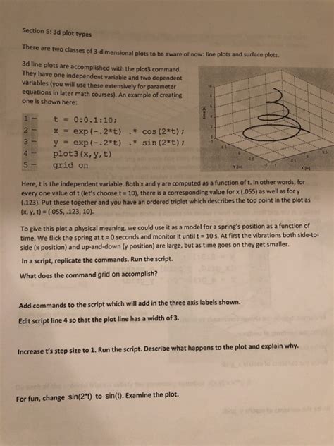 Solved Section S 3d Plot Types There Are Two Classes Of