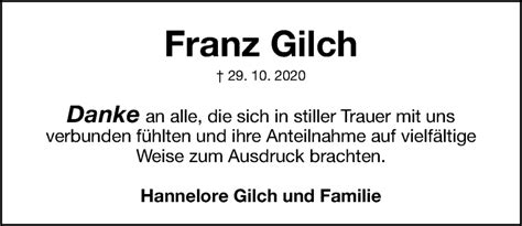 Traueranzeigen Von Franz Gilch Trauernnde