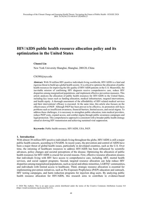 Pdf Hivaids Public Health Resource Allocation Policy And Its Optimization In The United States