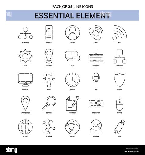 Essential Element Line Icon Set 25 Dashed Outline Style Stock Vector Image And Art Alamy
