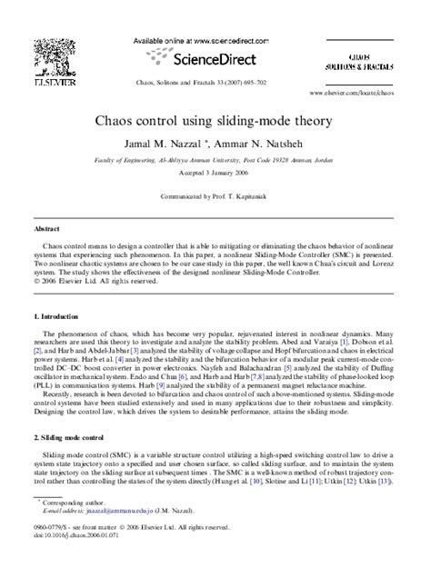 Pdf Chaos Control Using Sliding Mode Theory