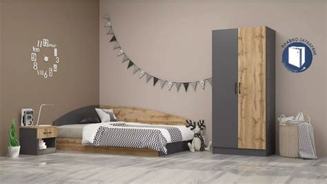 Спален комплект Аполо 1 дъб вотан антрацит ТК Мебел