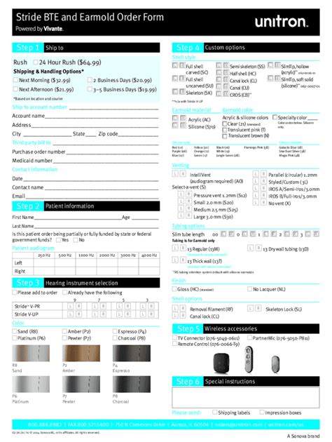 Fillable Online Unitron Stride V Bte Order Form Fax Email Print Pdffiller
