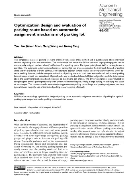 Pdf Optimization Design And Evaluation Of Parking Route Based On