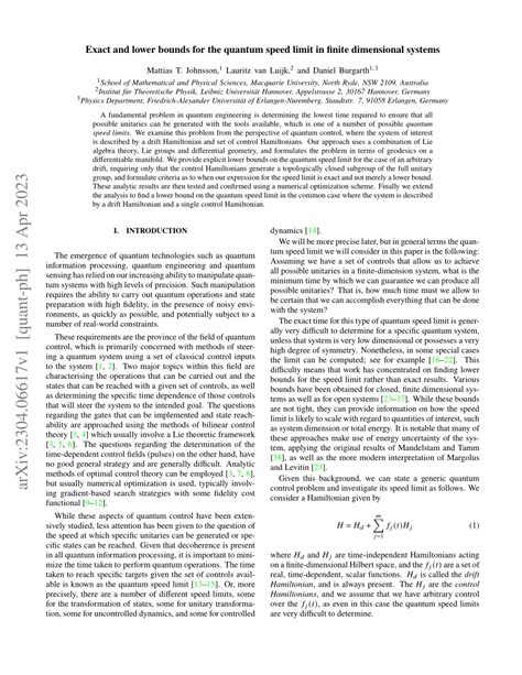 Pdf Exact And Lower Bounds For The Quantum Speed Limit In Finite