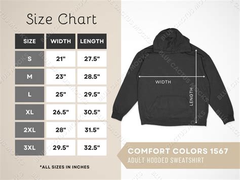 Comfort Colors 1567 Size Chart Sizing Guide For Adult Hooded