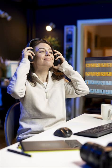Photographer Using Photo Editing Software On PC Stock Image Image Of