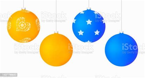 스레드에 파란색과 노란색 크리스마스 공입니다 메리 크리스마스와 새해 복 많이 받으세요 2023 3d 벡터 일러스트 레이 션 12월에 대한 스톡 벡터 아트 및 기타 이미지
