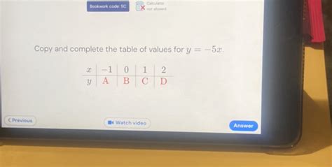 bookwork code 5c calculator not allowed copy and complete the table of