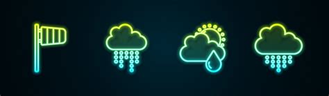 セットラインコーンウインドソック風向計雨雲太陽と光るネオンアイコンベクトル しずくのベクターアート素材や画像を多数ご用意 しずく