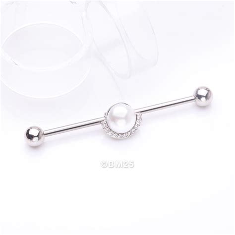 Pearlescent Sparkle Crescent Rim Industrial Barbell White Clear Gem Etsy