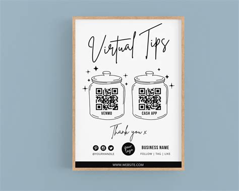 Virtual Tip Jar Sign Printable Qr Code Sign Template Editable Tip Jar