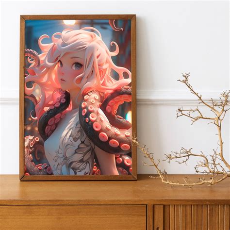 Mystical Tentacle Anime Girl Poster Anime Pink Tentacle Girl Art