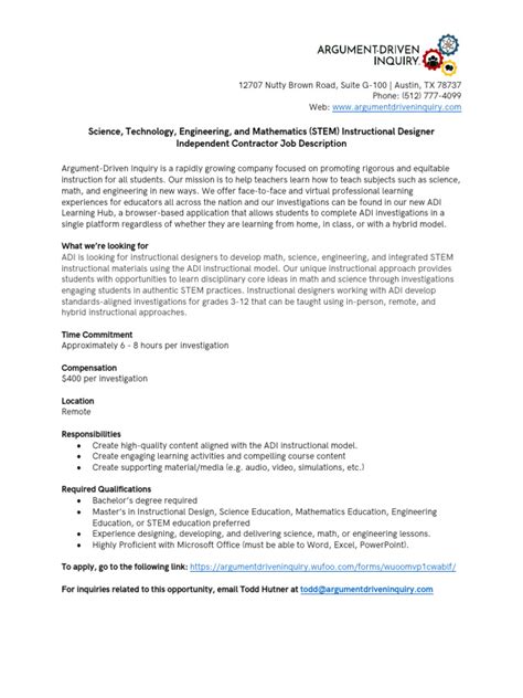 Contractor Instructional Designer Job Description 2022 Pdf