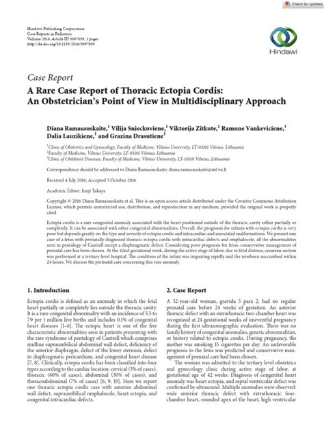 Case Reports In Pediatrics 2016 Ramasauskaite A Rare Case Report Of Thoracic Ectopia