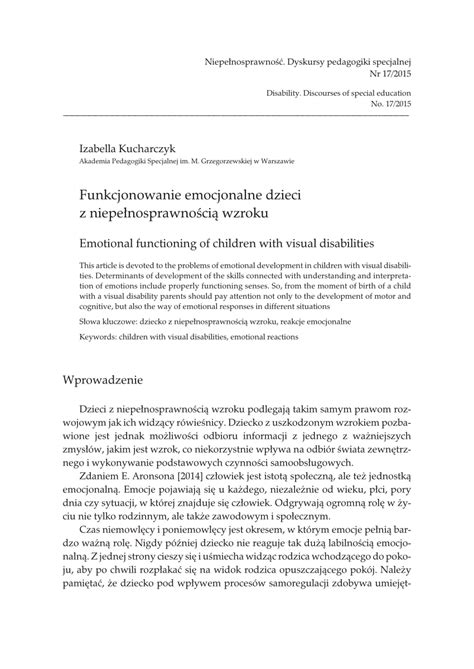 PDF Funkcjonowanie emocjonalne dzieci z niepełnosprawnością wzroku