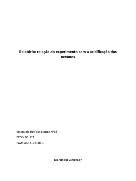 Relação Entre A Detecção De Ph Com A Acidificação Dos Oceanos Pdf