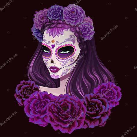 Beautiful Sugar Skulls Beautiful Sugar Skull Woman — Stock Vector