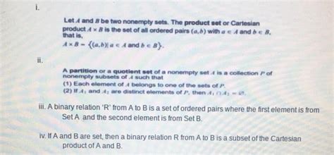 Solved I Let A And B Be Two Nonempty Sets The Product Set Chegg
