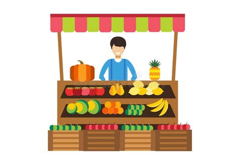 水果和蔬菜商店摊位 库存例证 插画 包括有 图象 食物 零售 商业 图画 绿色 健康 报亭 60825435