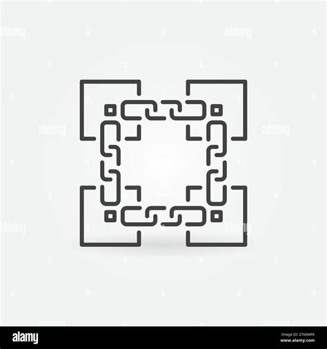 Blocks Linked With Chain Line Icon Blockchain Outline Vector Concept