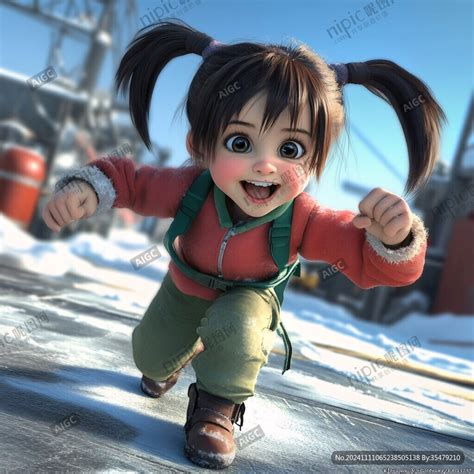 Ai创作图卡通写实漫画人物 Cgi角色 麻花辫小精灵 卡通写实漫画人物设计 冲天辫女孩 3d卡通形象 Cgi渲染 儿插少女 3d卡通人物 3d