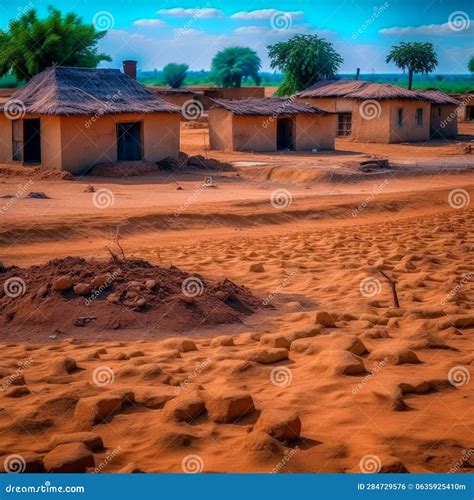 Terra Seca Na Aldeia Devido Ao Aquecimento Global Ilustração Stock