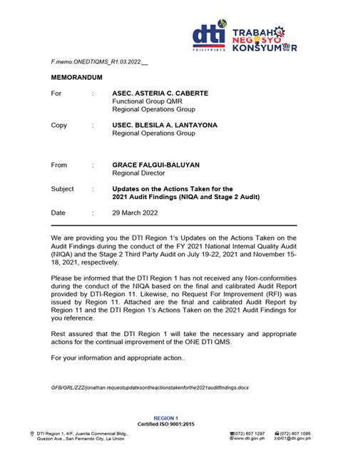 Memo Updates On Actions Taken On The 2021 Audit Findings Pdf