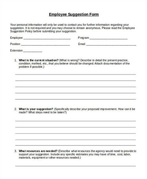 11 Employee Suggestion Forms Templates PDF Word