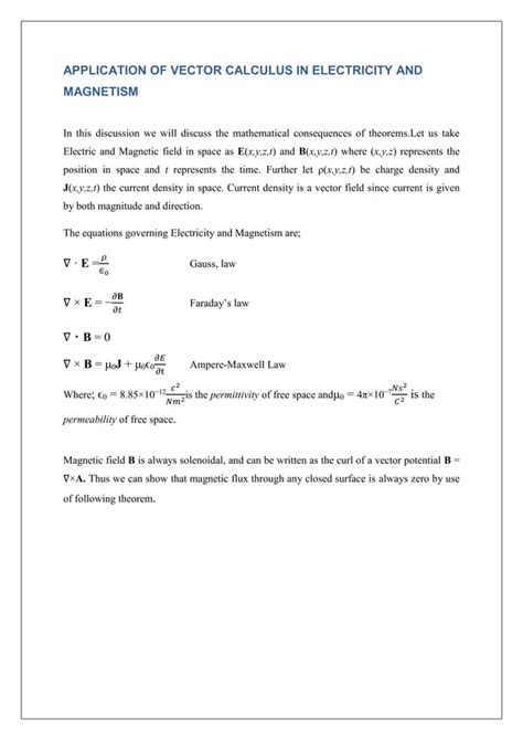 Application Of Vector Integration Docx Physics Science