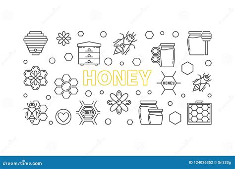 Honey Outline Banner Vector Horizontal Illustration Stock Vector
