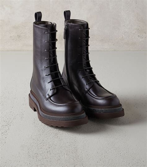 Brunello Cucinelli Brown Leather Monili Ankle Boots Harrods UK