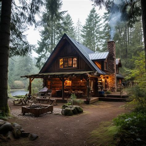 Premium Photo A Log Cabin With A Log Cabin In The Woods