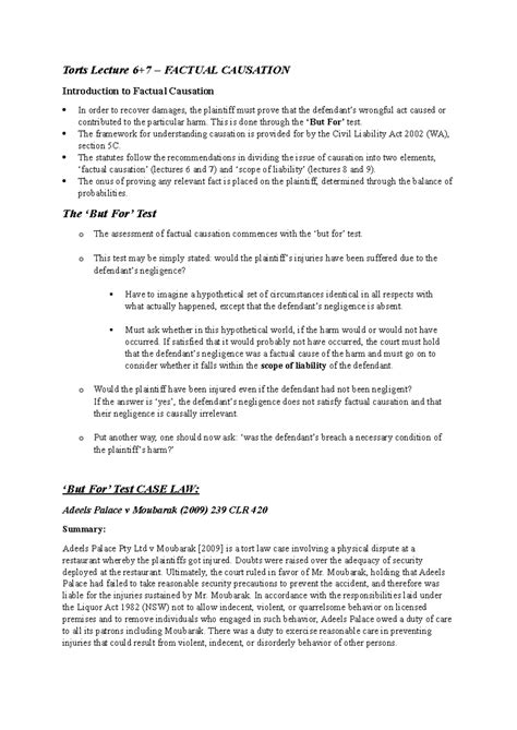 Torts Lecture 67 Notes Torts Lecture 67 Factual Causation