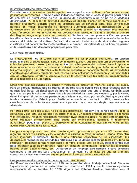 Elconocimientometacognitivo Pdf Teoria De La Mente Aprendizaje