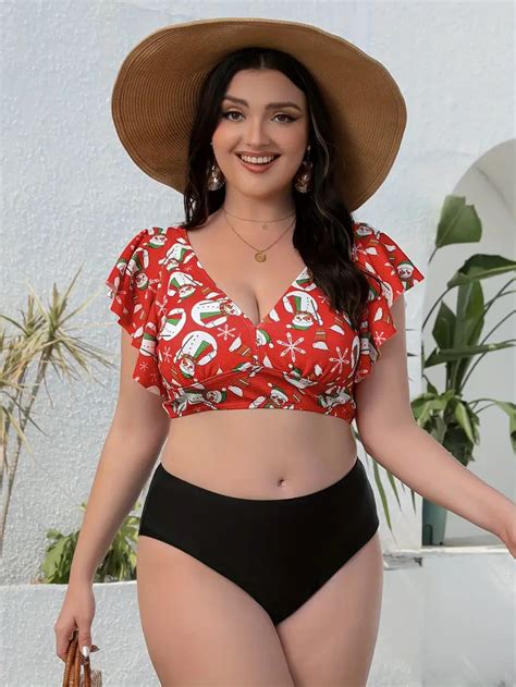Christmas Sexy Bikini Set Plus Size Women S Plus Snowflake Temu Australia