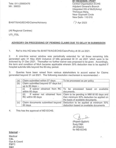 Echs Advisory On Processing Of Pending Claims Due To Delay In Submission Staffnews