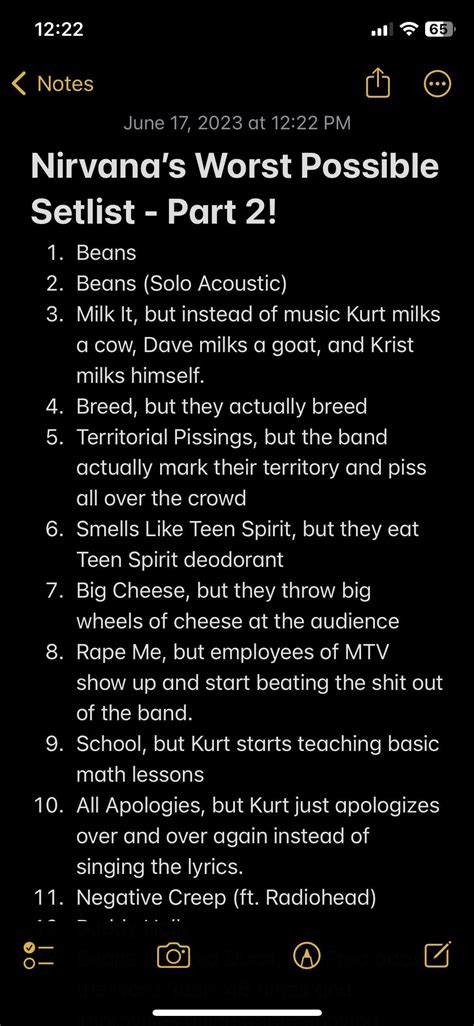 Nirvanas Worst Possible Setlist Day 14 Rnirvanacirclejerk