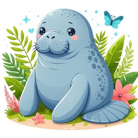 Premium Vector Beautiful Cute Manatee Vector Cartoon Illustration